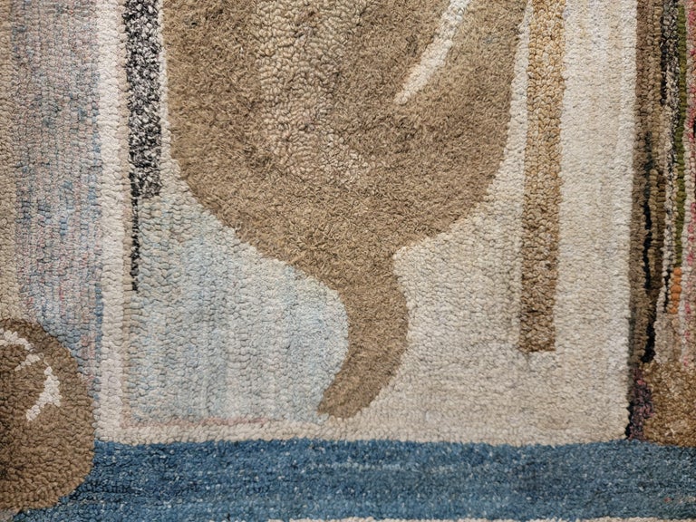 19th C Pictorial Dog and Cat Hand Hooked Rug For Sale at 1stDibs