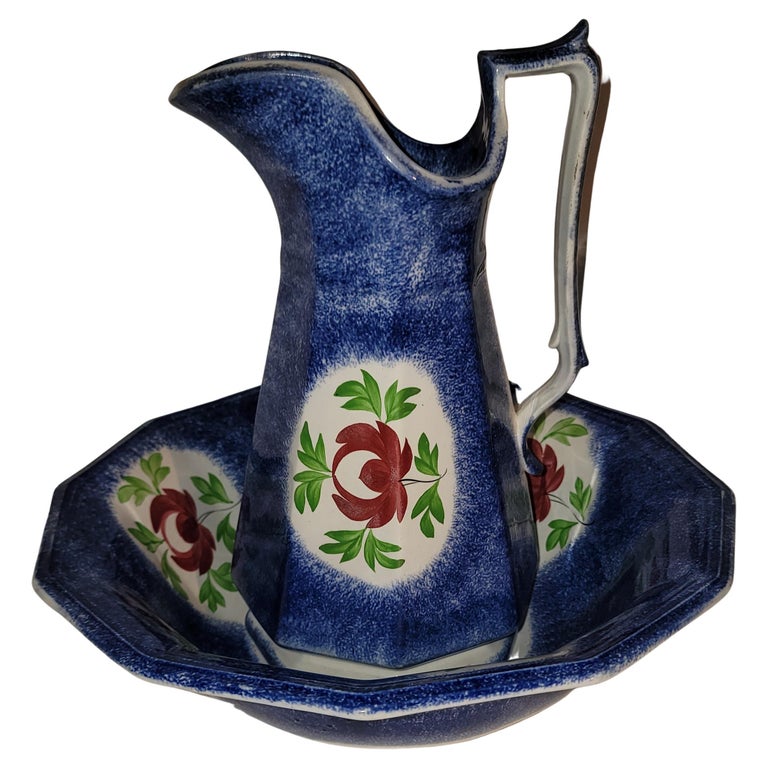 19th C Rare Spatter Ware Wash Bowl and Set For Sale at 1stDibs