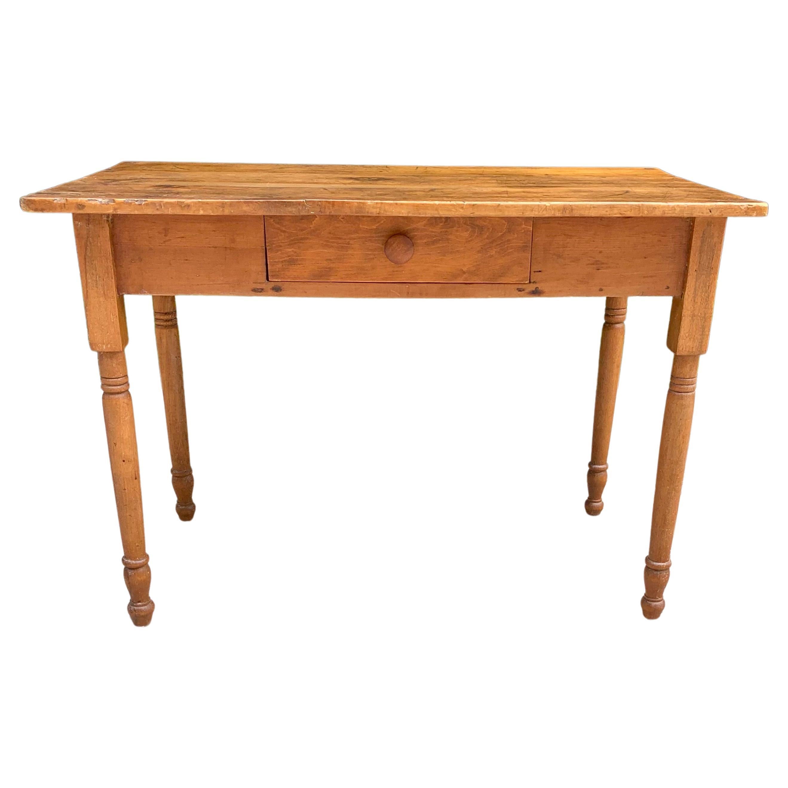 19th C. Rustic Farmhouse Wood Table with Single Drawer at 1stDibs