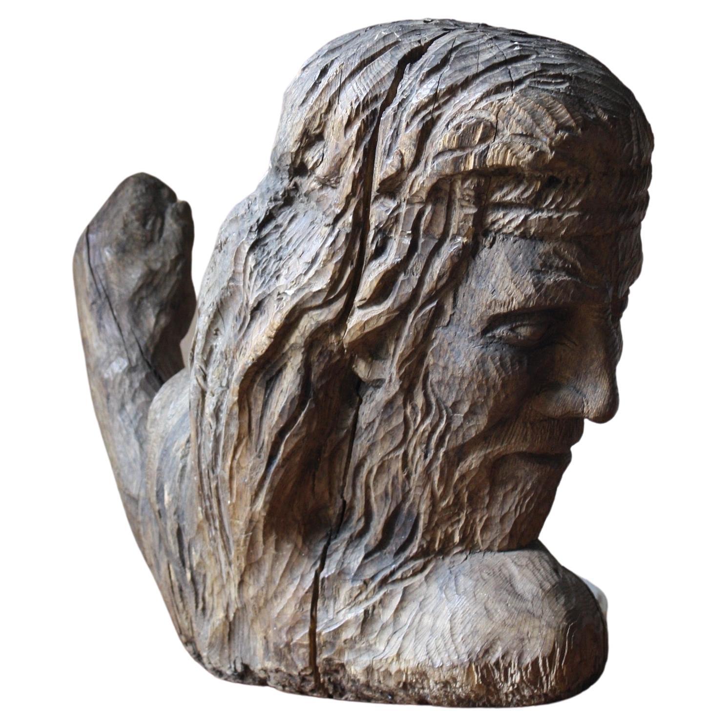 19th C Salvage Carved Architectural Atlas Ship Carving Folk Art Bust ...