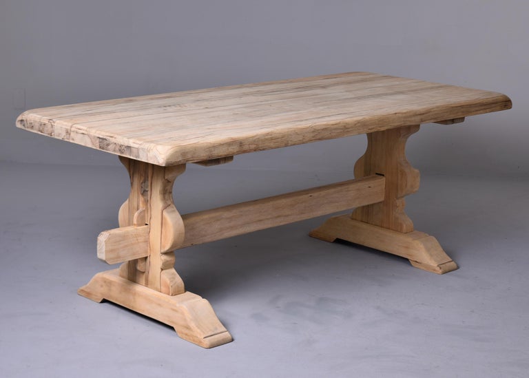 19th C Sanded Bare Oak French Country Farm Trestle Table at 1stDibs