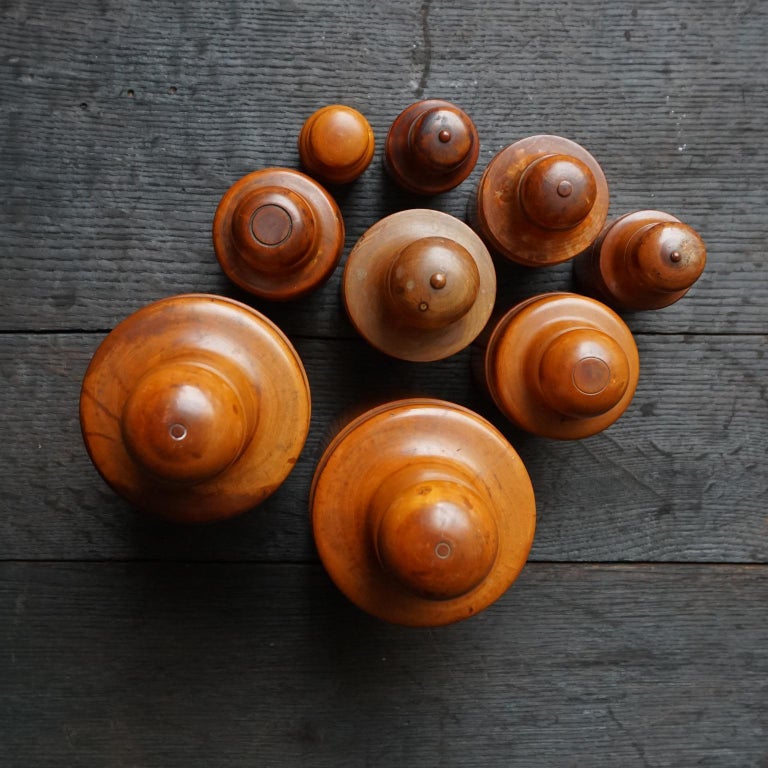 Set of Nine 19th C English Victorian Treen Ware Boxwood Medicine Bottle ...