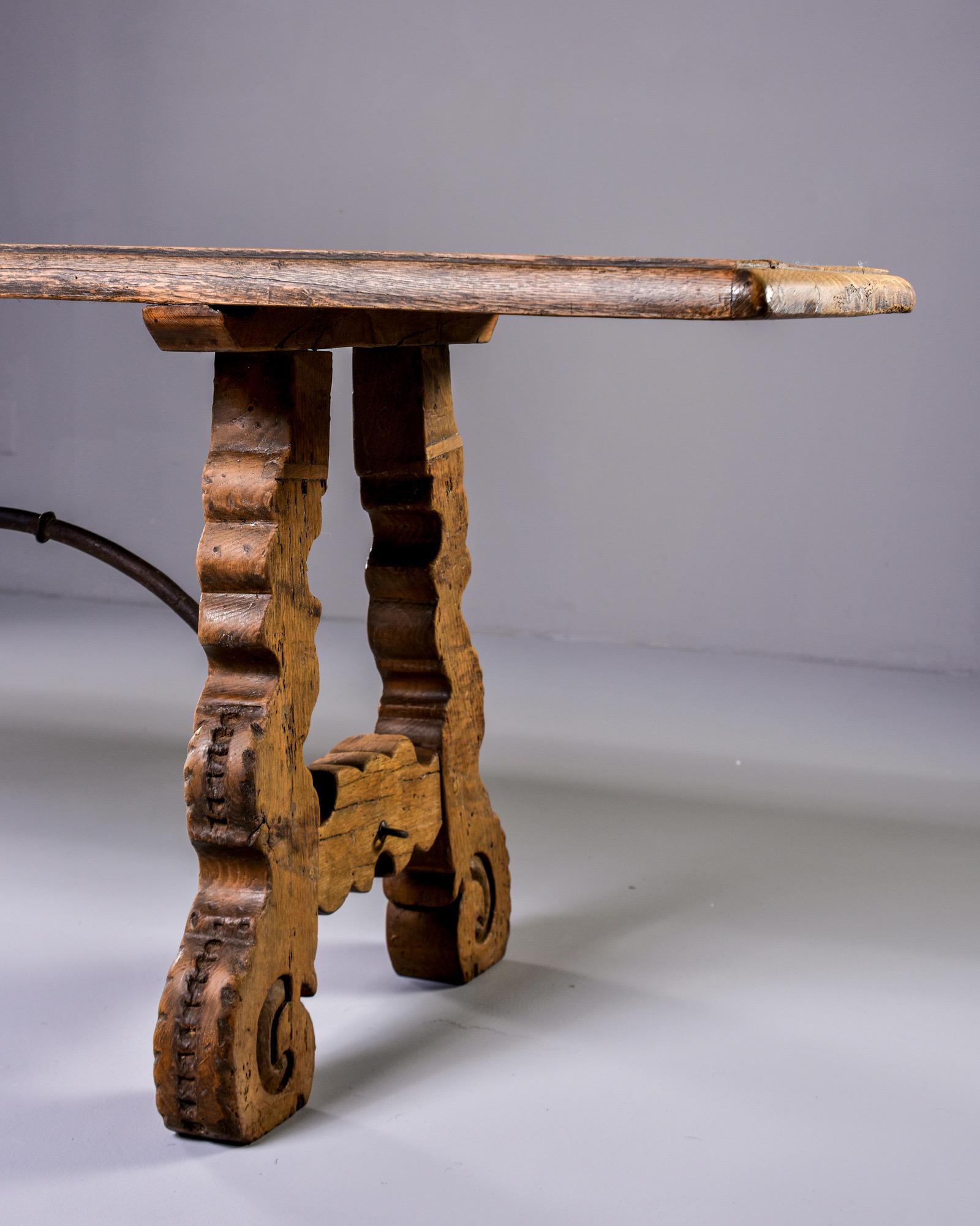 19th C Spanish Baroque Bleached Walnut Table with Lyre Shaped Legs and ...
