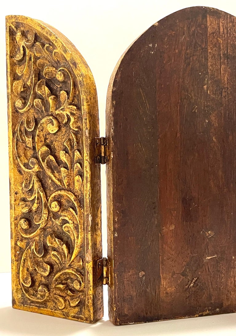 19th C. Spanish Colonial Carved Giltwood Triptych of Virgin Mary and Christ Child For Sale at ...