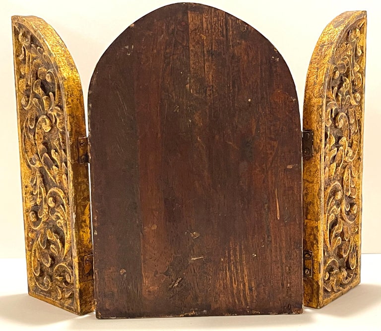 19th C. Spanish Colonial Carved Giltwood Triptych of Virgin Mary and Christ Child For Sale at ...