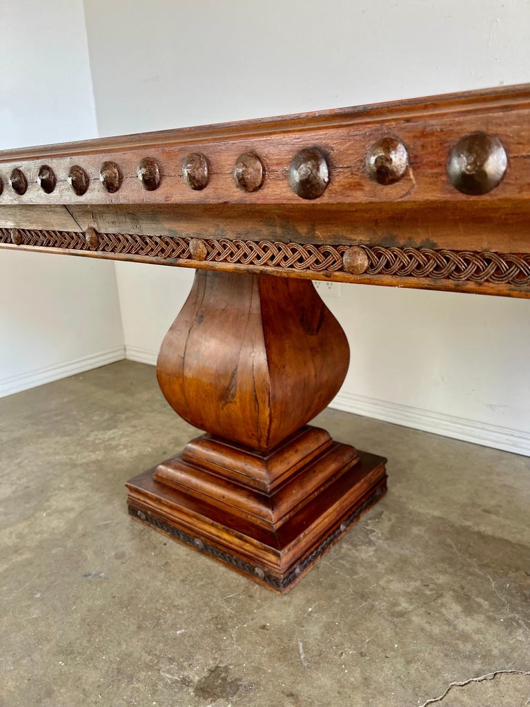 19th C. Spanish Pedestal Dining Table with Nailhead Trim Detail at 1stDibs