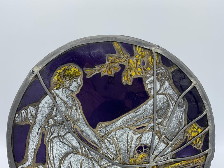 19th Century Stained Glass and Lead Greek God and Goddess Circular ...