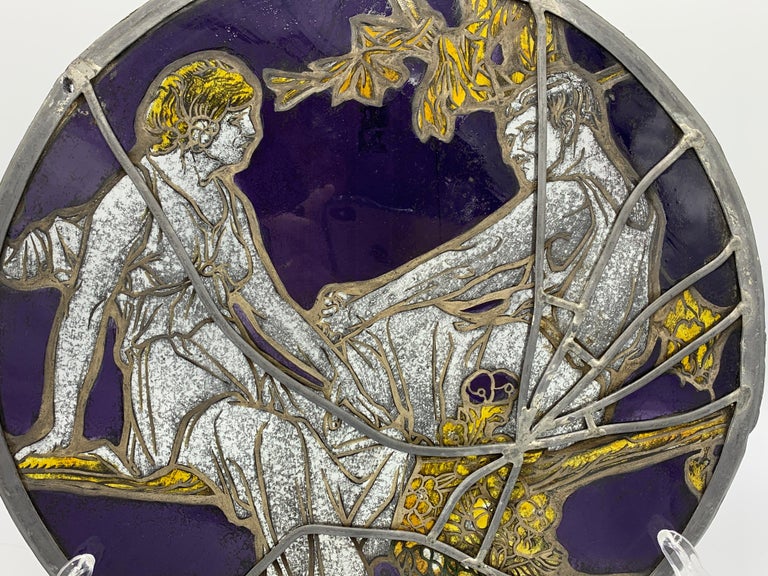 19th Century Stained Glass and Lead Greek God and Goddess Circular ...