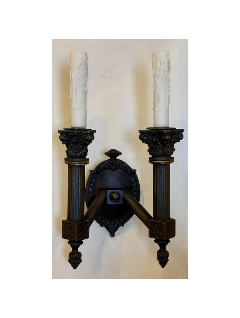 19th C, Style Empire Black Neoclassical Corinthian Column 2 Lite Wall ...