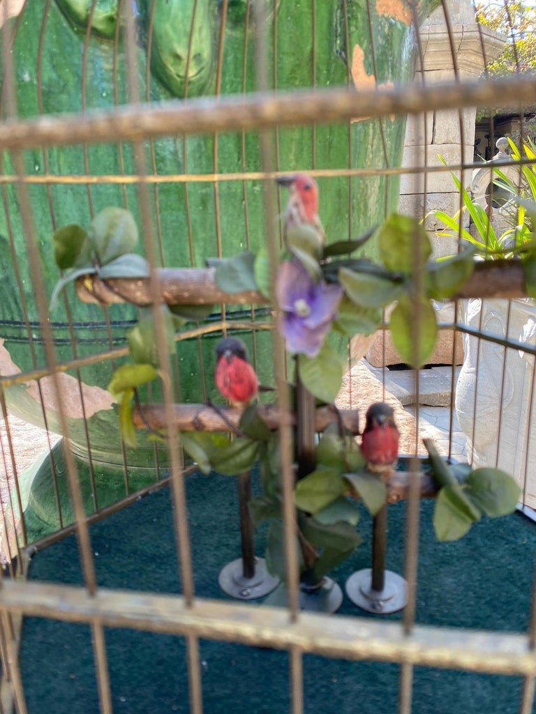 19th C. Triple Singing Automaton Singing Birds Gilt Mechanical Antiques ...