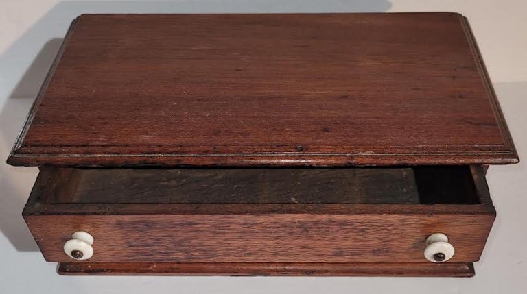 19th C Two Draw Sewing Box with Porcelain Knobs For Sale at 1stDibs