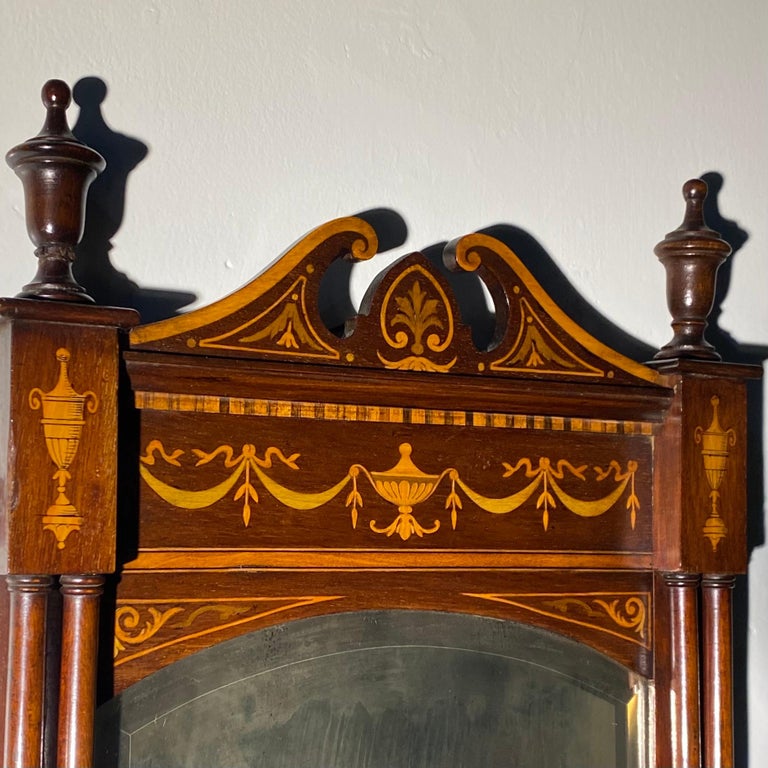 19th C Victorian Walnut with Inlay Valet Wall Mirror For Sale at 1stDibs