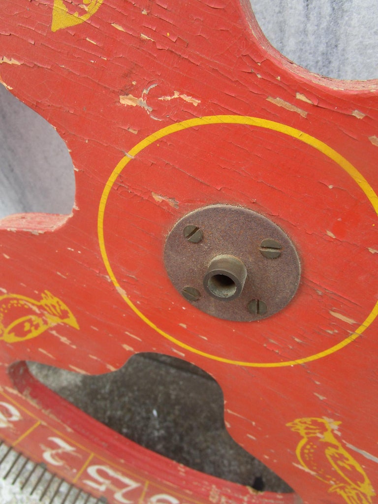 19th C Wooden Folk Art Gaming Wheel with Original Red Paint and ...