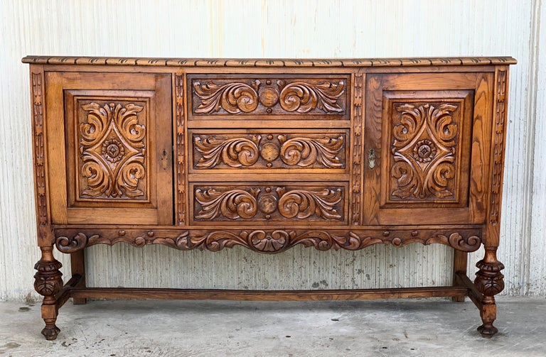 19th Century Catalan Spanish Buffet with Two Carved Drawers and Two ...