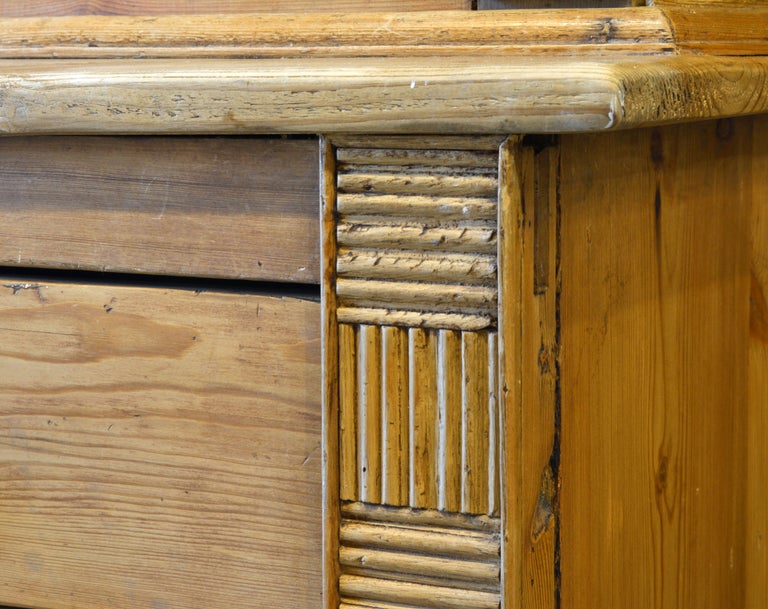 English Country Style Two-Part Step Back Pine Cupboard with Glass Doors ...