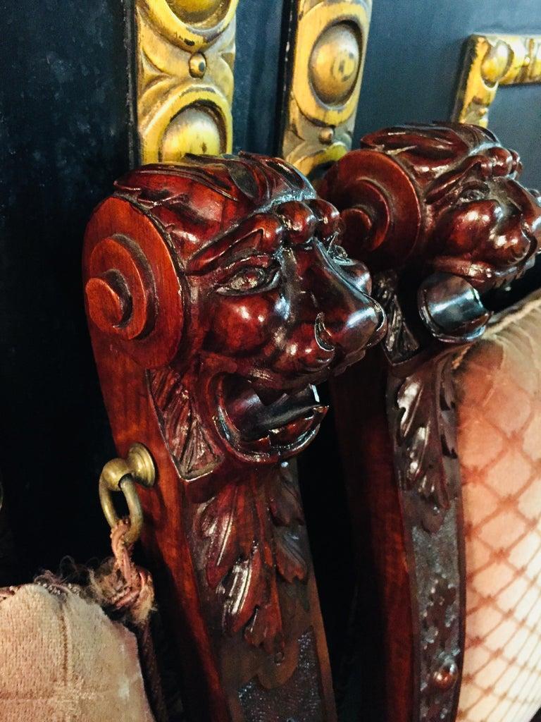 19th Century 2 Armchairs Antique Baroque Style Scissor Chair Lion Heads ...