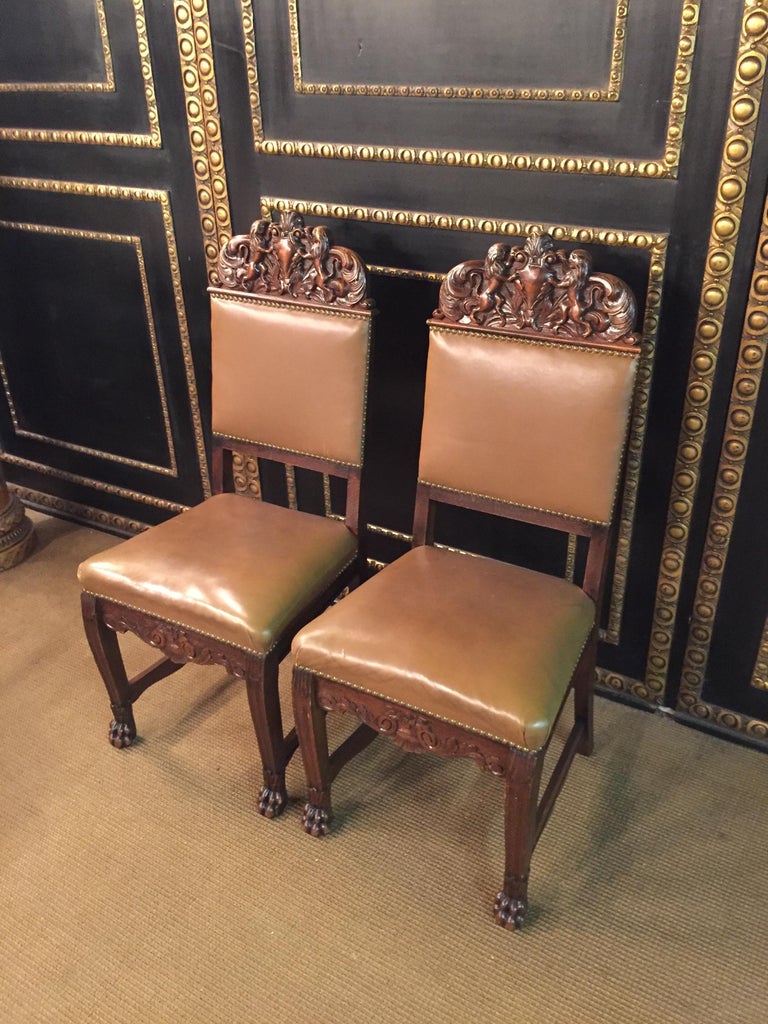 two 19th Century antique Neo-Renaissance Oak Chairs hand carved For ...