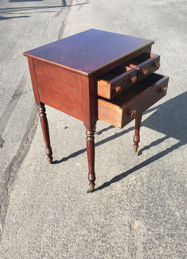 19th Century 3-Drawer Turned Legs Mahogany Work Table on Wheels For ...