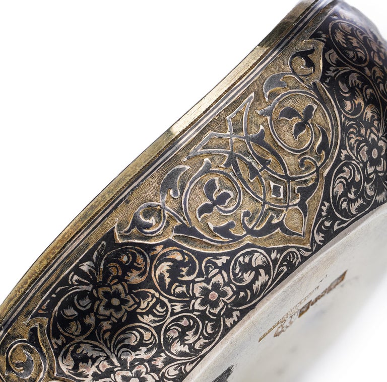 19th century 875 (84 Zolotniki) silver gilt niello kovsh by Pavel ...