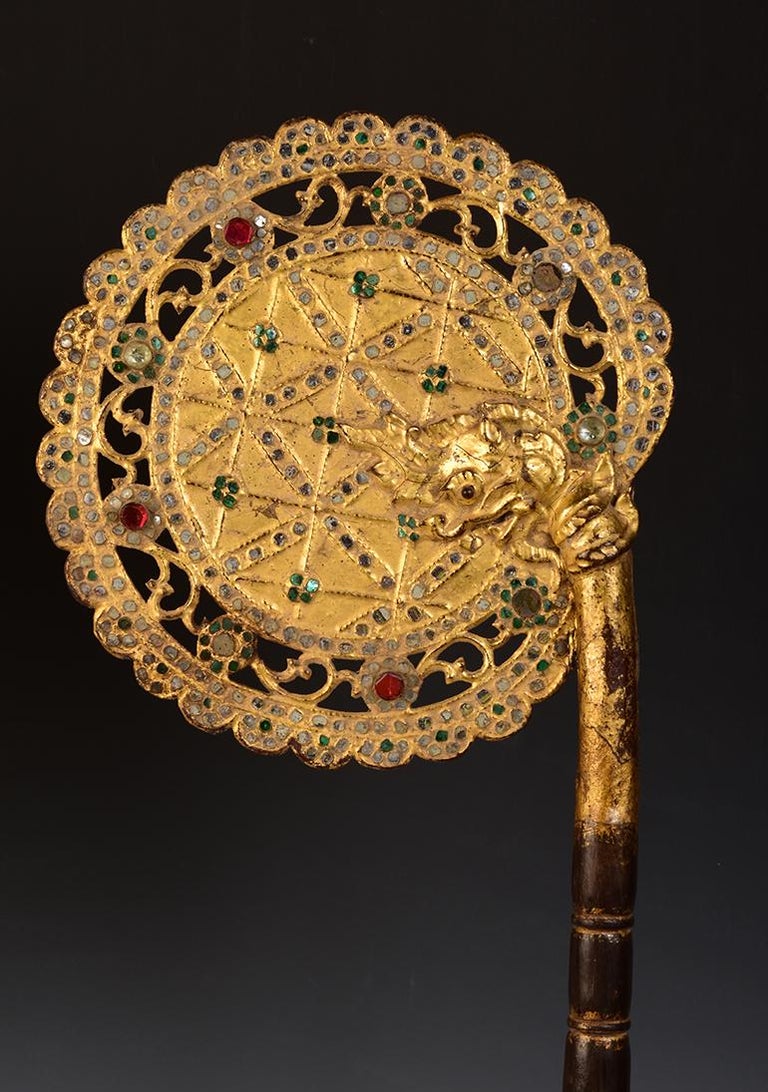19th Century, A Pair of Antique Burmese Wooden Fans with Gilded Gold ...