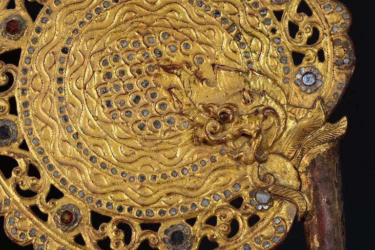 19th Century, A Pair of Antique Burmese Wooden Fans with Gilded Gold ...