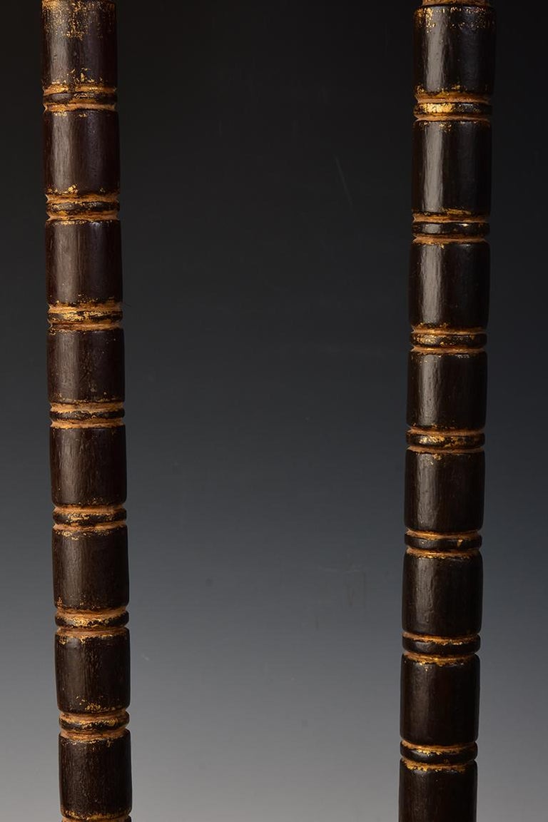 19th Century, A Pair of Antique Burmese Wooden Fans with Gilded Gold ...