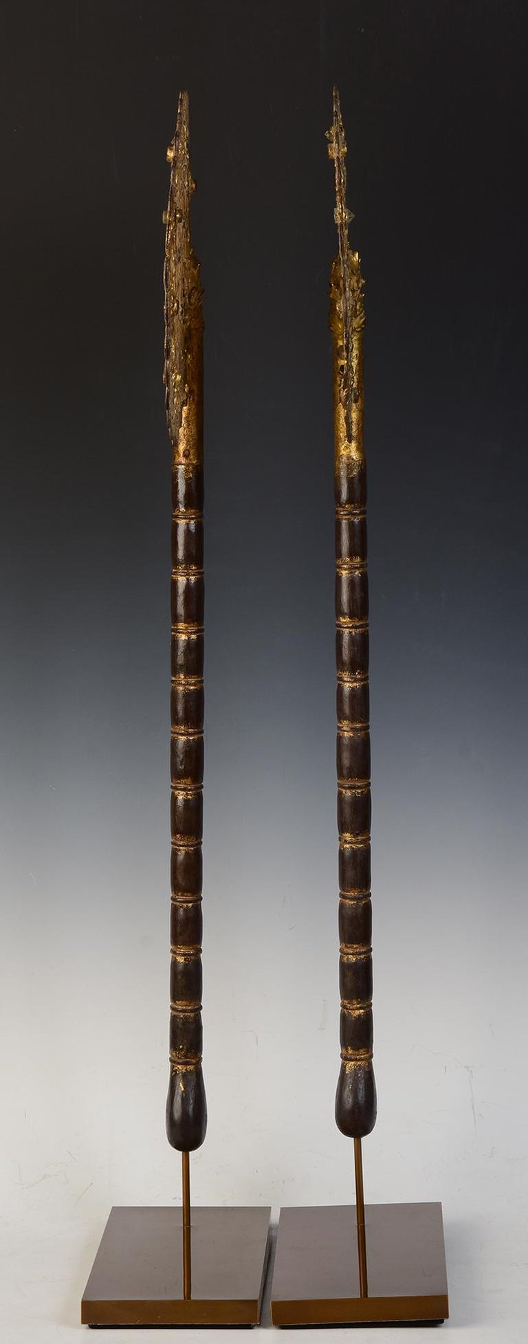 19th Century, A Pair of Antique Burmese Wooden Fans with Gilded Gold ...