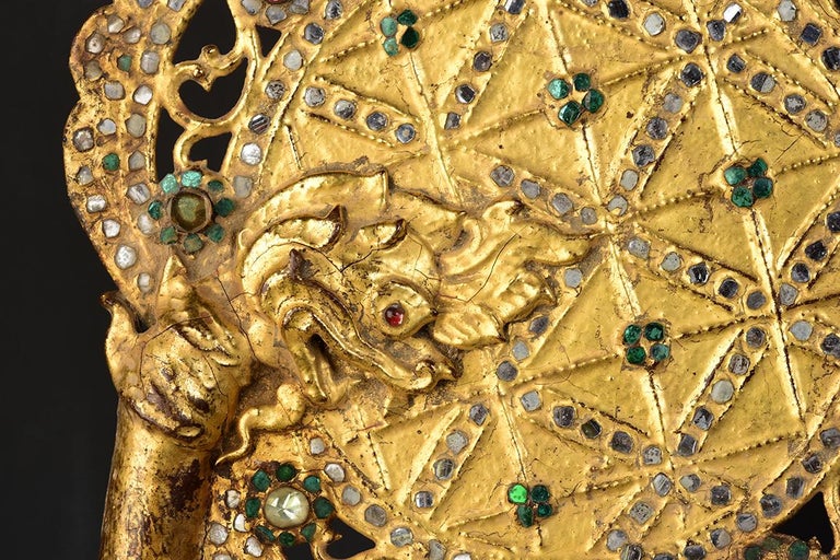 19th Century, A Pair of Antique Burmese Wooden Fans with Gilded Gold ...