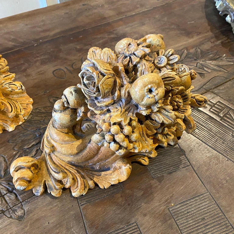 19th Century a Pair of Hand Carved Wooden Sicilian Cornucopias For Sale ...