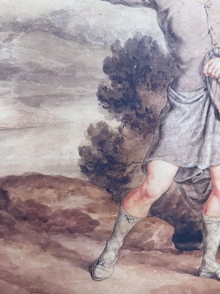 19th Century "A Wandering Man" Figurative Watercolor Painting by George ...