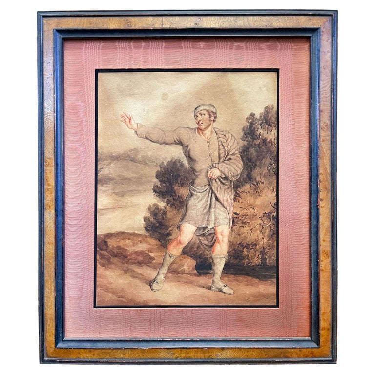 19th Century "A Wandering Man" Figurative Watercolor Painting by George ...