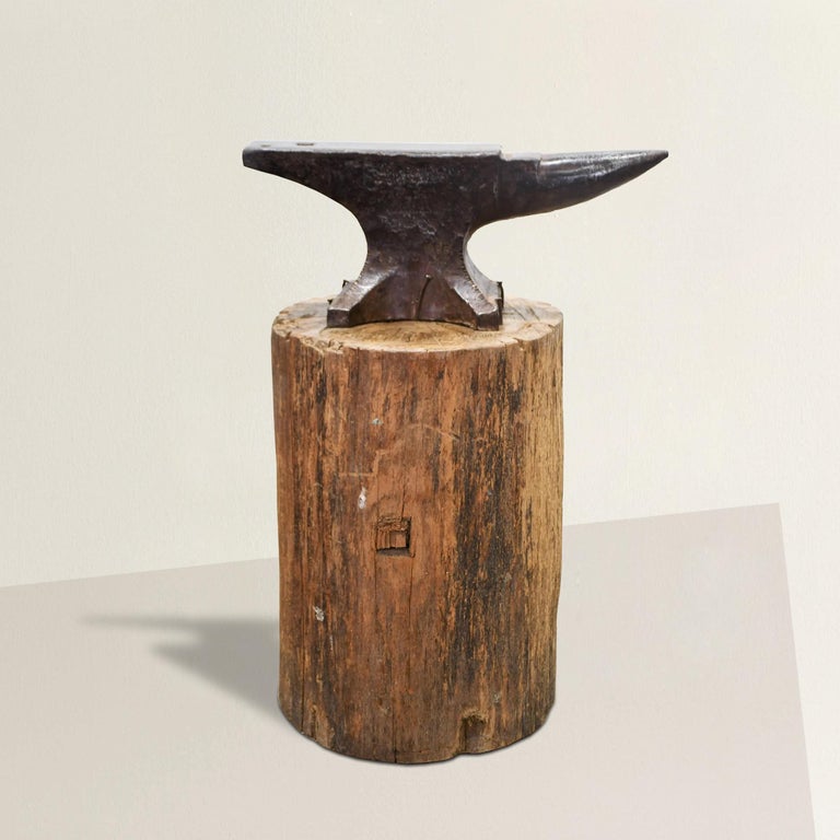 19th Century American Blacksmith's Anvil on Tree Stump Pedestal For ...