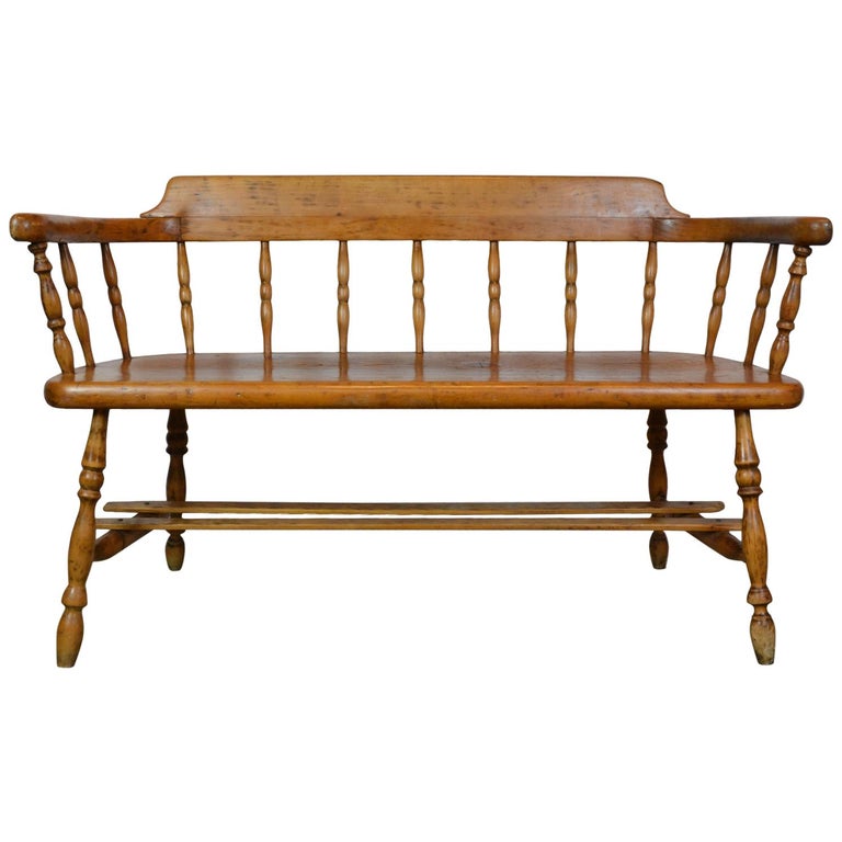 19th Century American Country Spindle Back Bench at 1stDibs