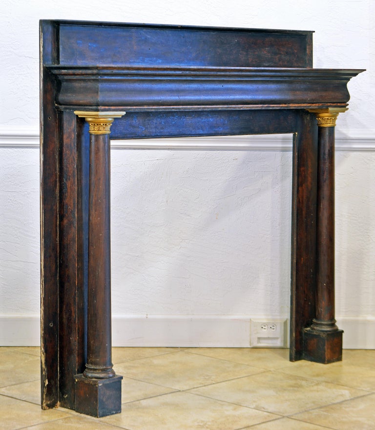 19th C. Southern Empire Style Walnut Fireplace Mantle with Classical ...