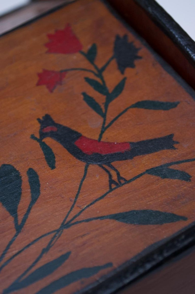 19th Century American Folk Art Hand Painted Poplar Sewing / Decorative ...