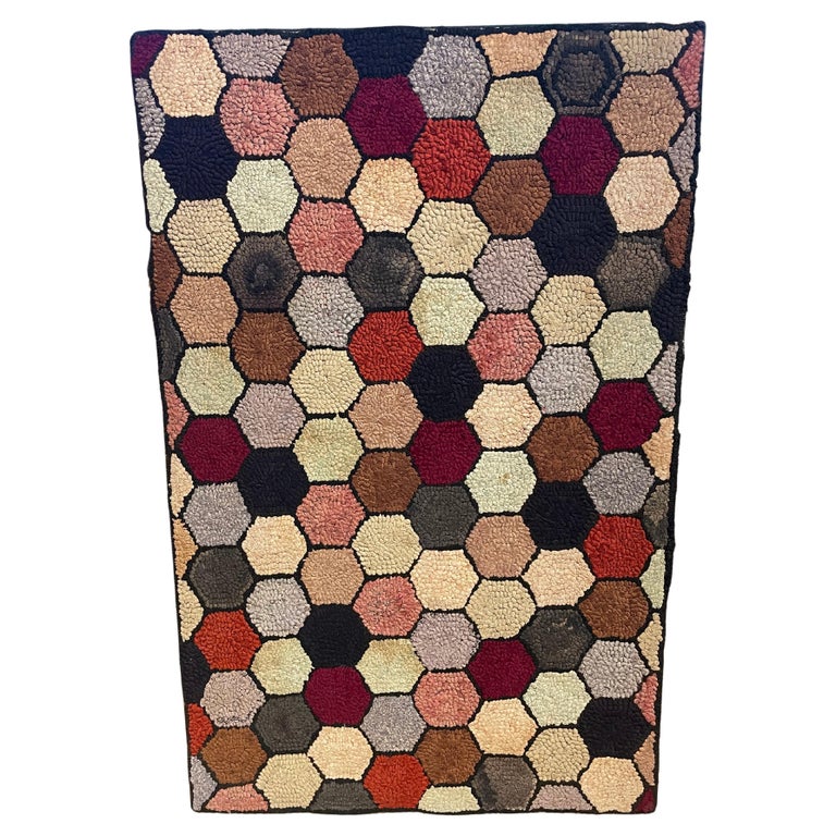 19th Century American Geometric Pattern Mounted Hooked Rug For Sale at ...