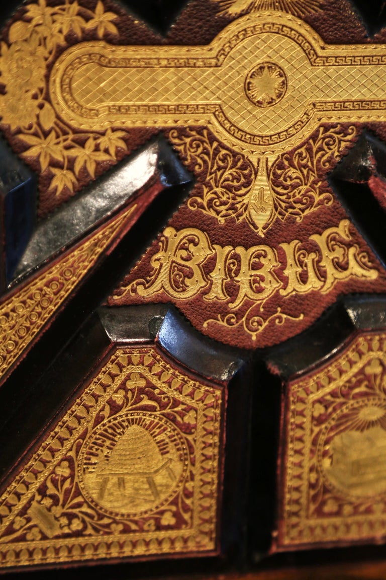 19th Century American Leather Bound and Steel Locks Family Holy Bible ...