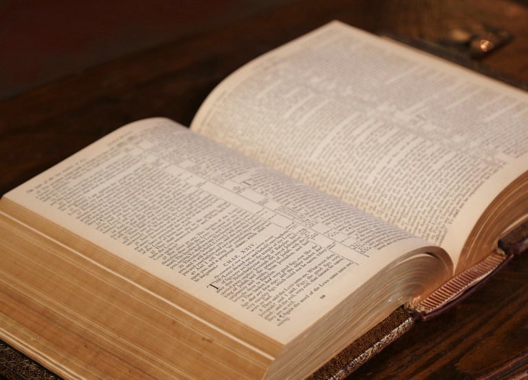 19th Century American Leather Bound and Steel Locks Family Holy Bible ...