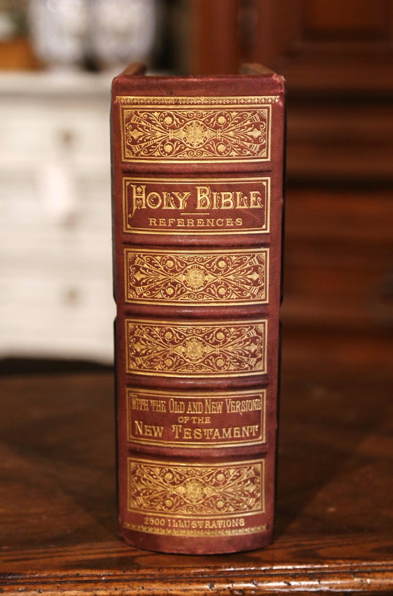 19th Century American Leather Bound and Steel Locks Family Holy Bible ...