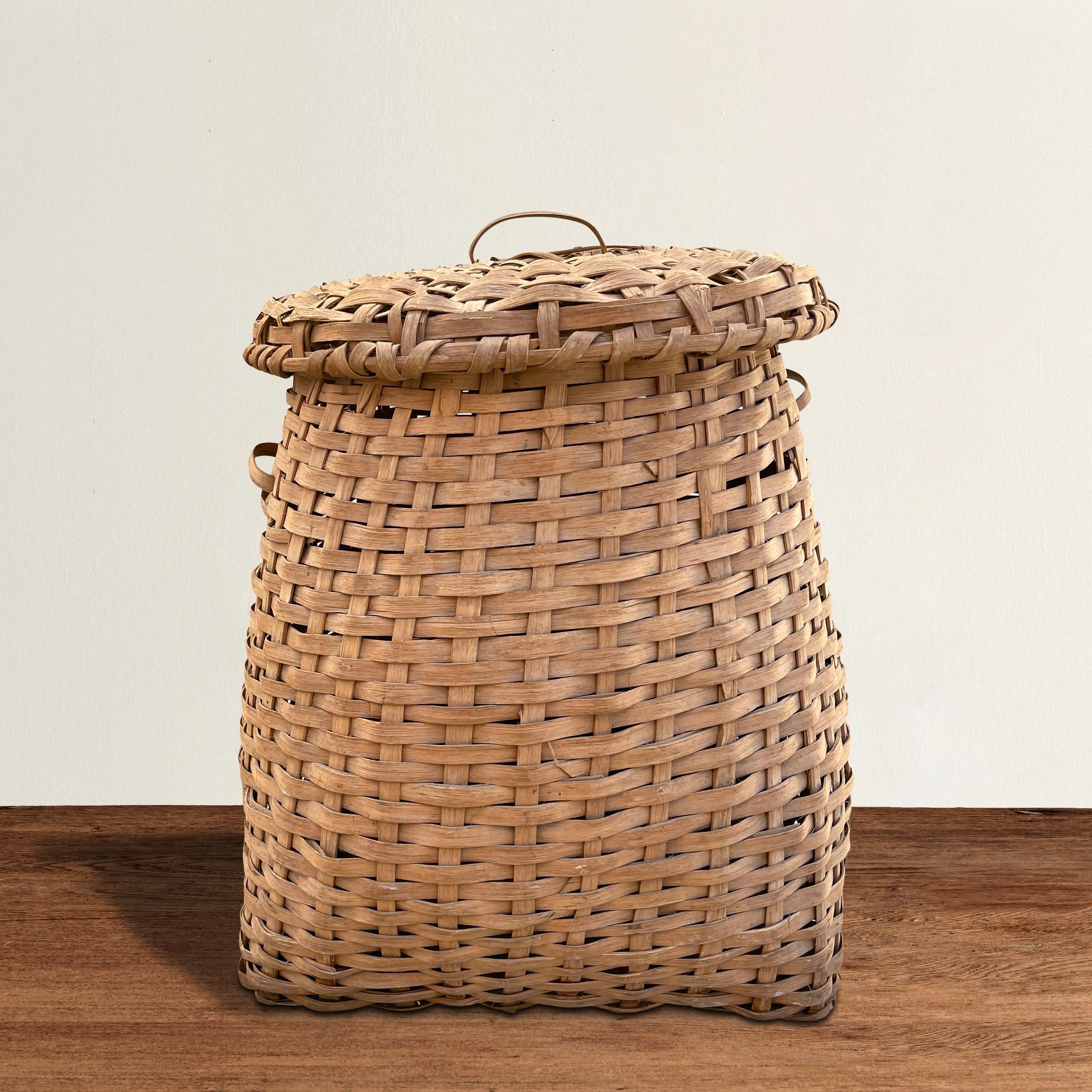 19th Century American Oak Splint Feather Basket at 1stDibs