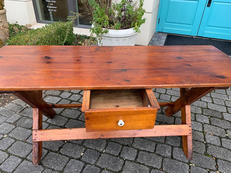 19th Century American Pine Sawbuck Dining Table or Console with Drawer For Sale at 1stDibs ...