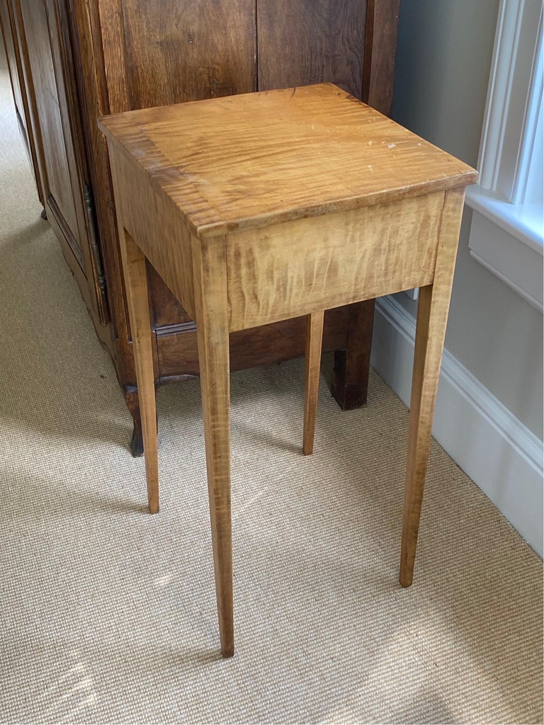 19th Century American Sheraton Tiger Maple Single Drawer Stand with ...