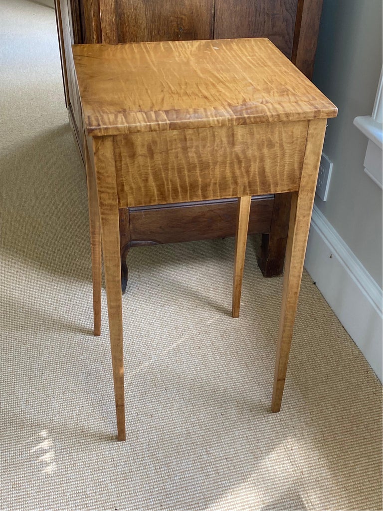 19th Century American Sheraton Tiger Maple Single Drawer Stand with ...