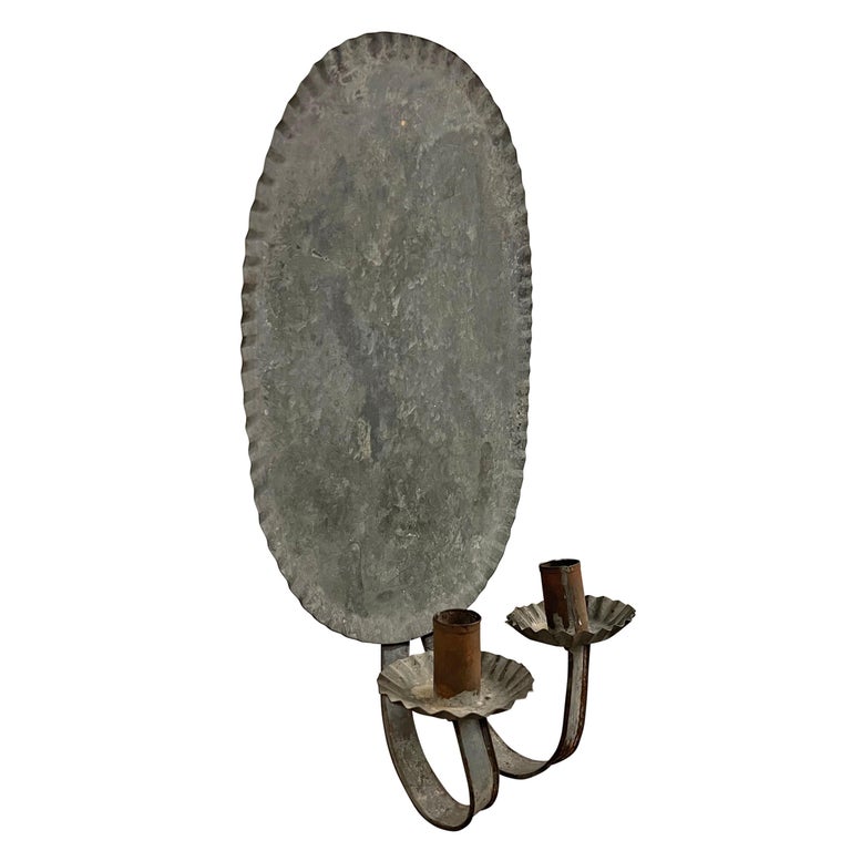 19th Century American Tin Two-Arm Candle Sconce For Sale at 1stDibs