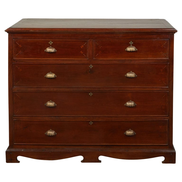 19th Century Anglo-Indian Commode with Five Drawers and Floral Inlay ...