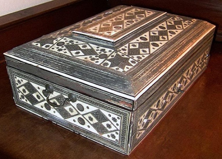 19th Century Anglo-Indian Large Sadeli Sewing Box with Hidden Writing ...