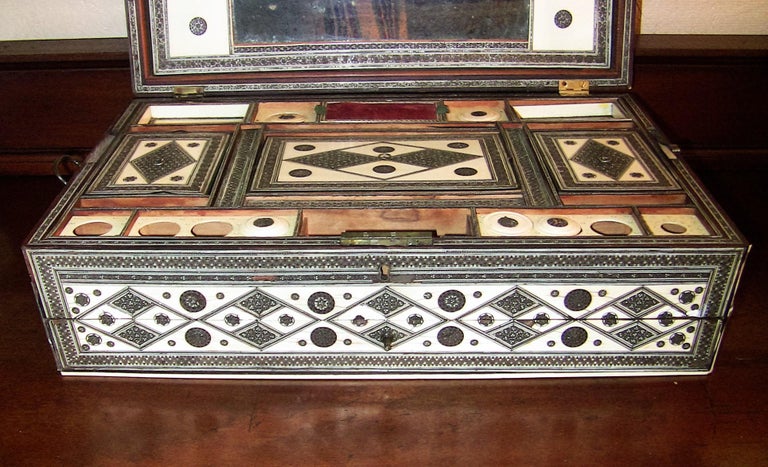 19th Century Anglo-Indian Large Sadeli Sewing Box with Hidden Writing ...