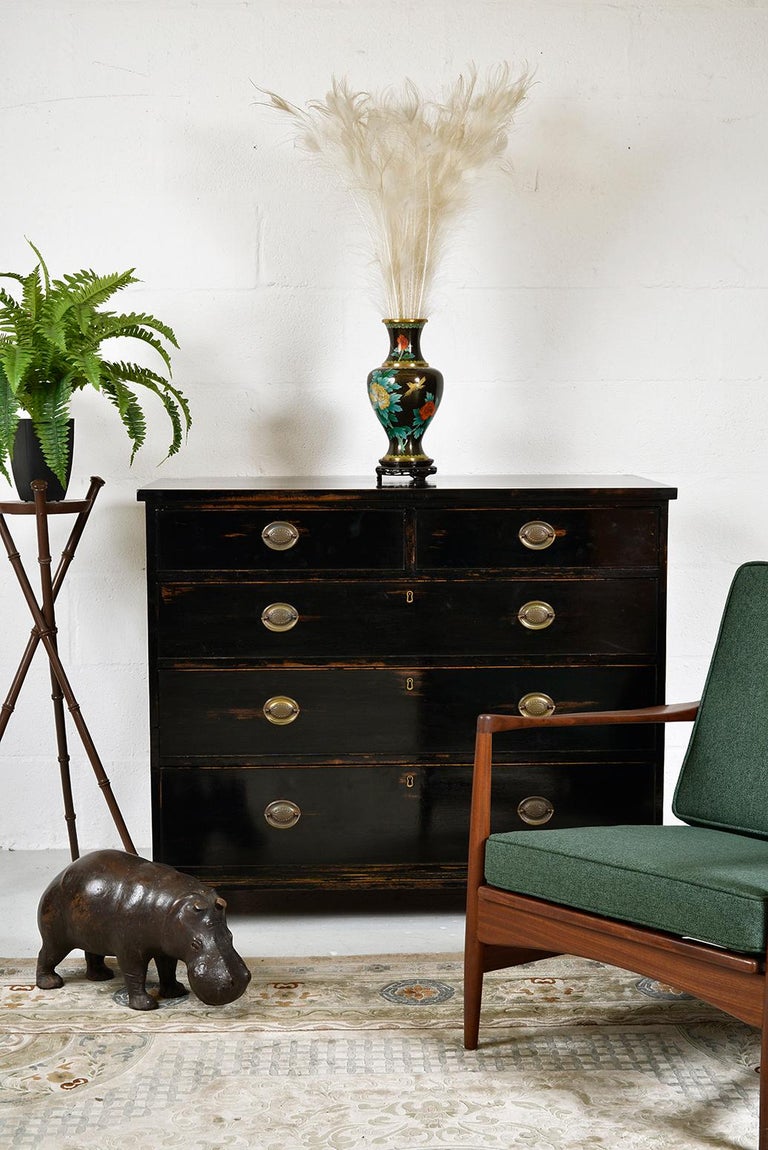 19th Century Antique Aesthetic Black Ebonized Mahogany and Oak Chest of ...