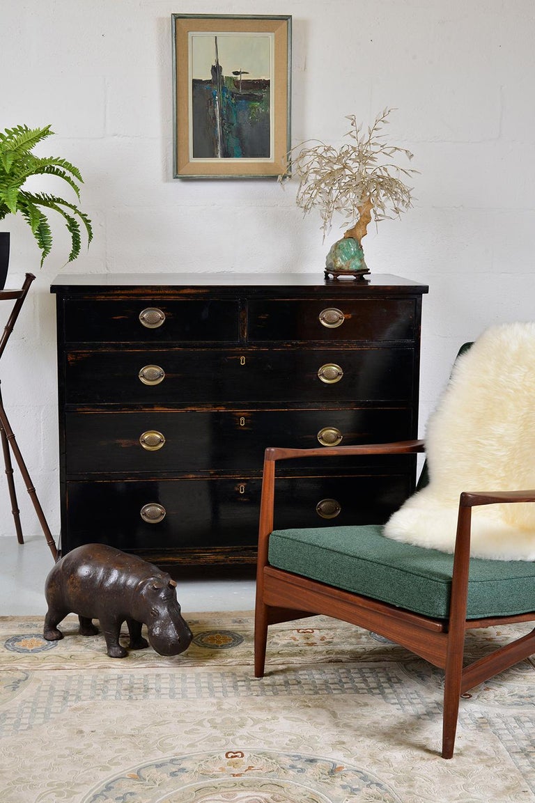 19th Century Antique Aesthetic Black Ebonized Mahogany and Oak Chest of ...