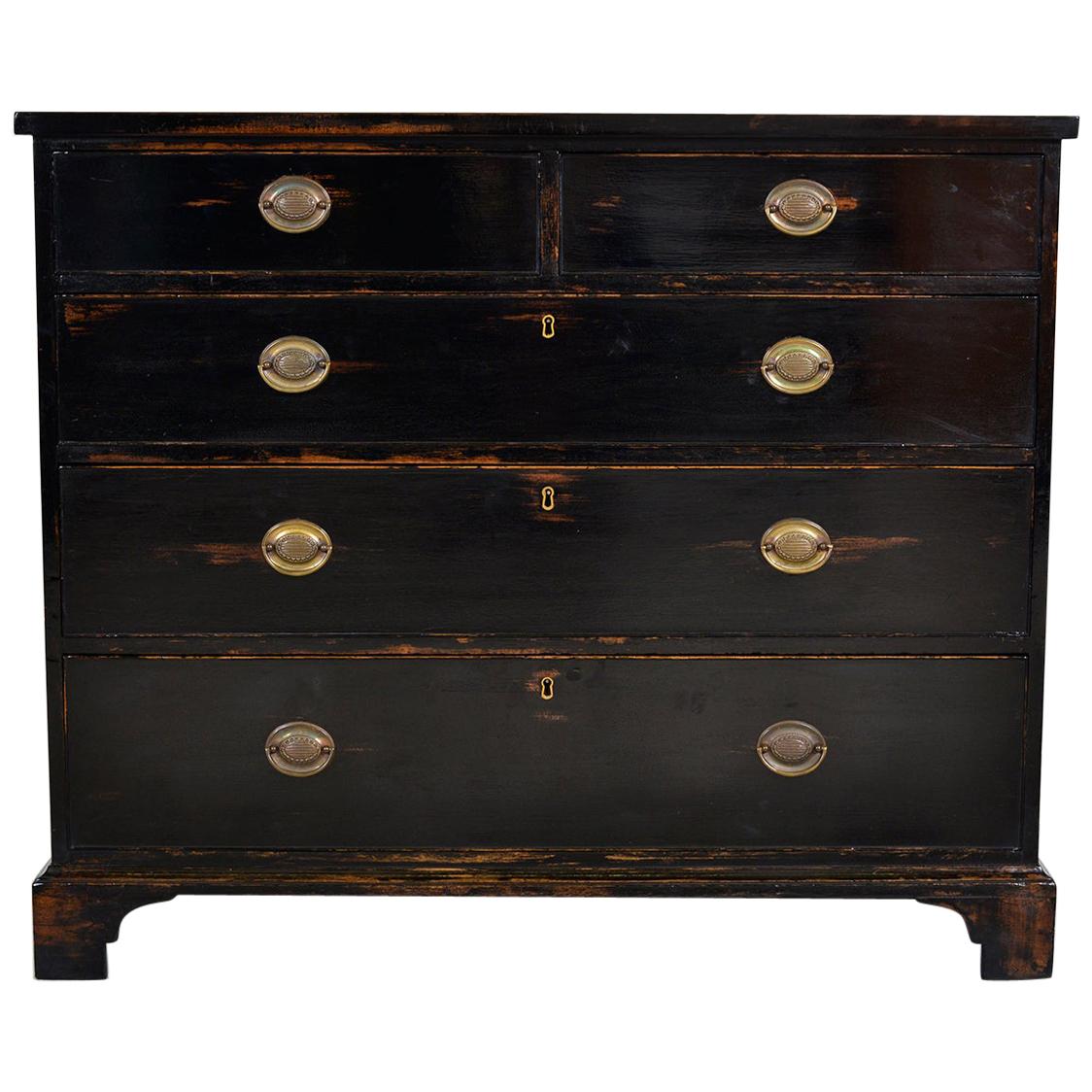 19th Century Antique Aesthetic Black Ebonized Mahogany and Oak Chest of ...